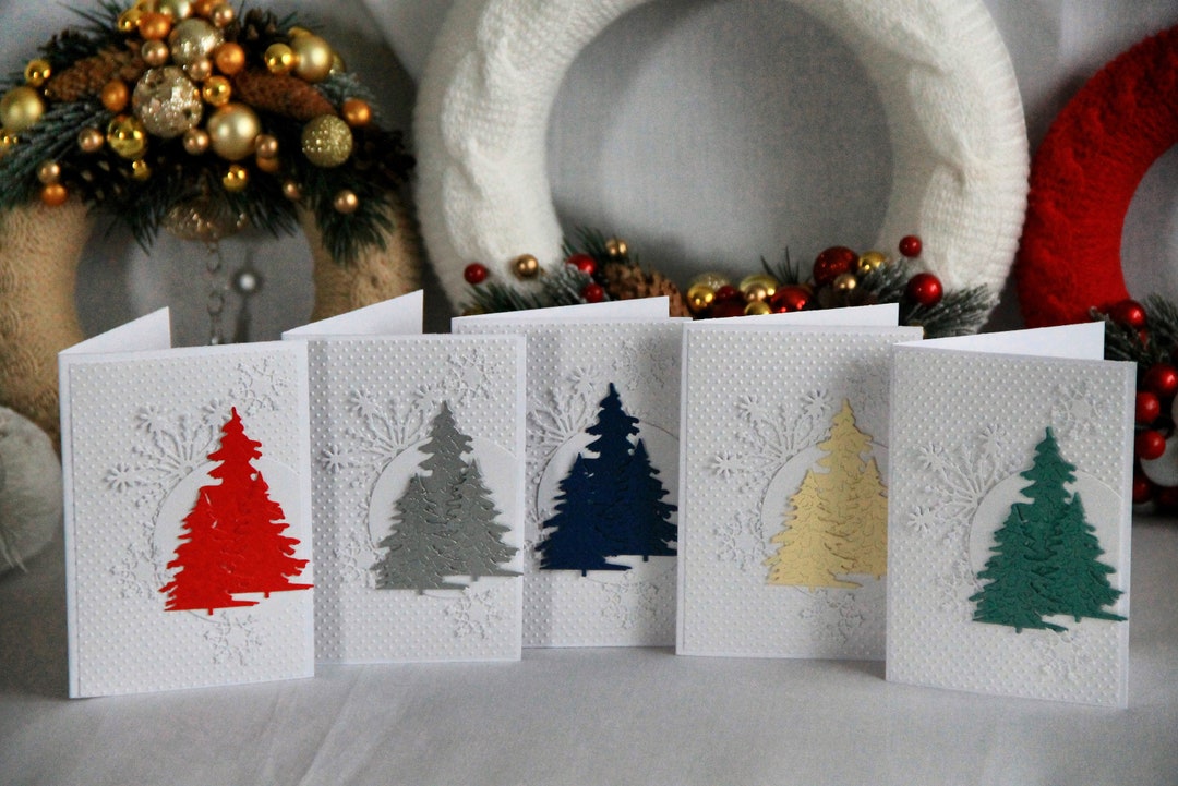 Christmas Card With Forest / Christmas Tree in White Landscape - Etsy