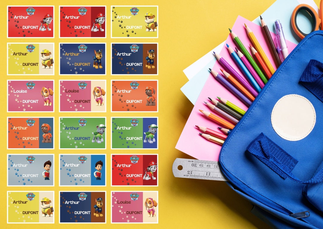 Paw Patrol School Labels, Back to School, Personalized Stickers, Name ...