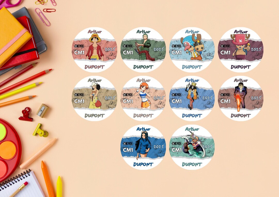 One Piece School Labels, Hunter, Back to School, School, Personalized ...