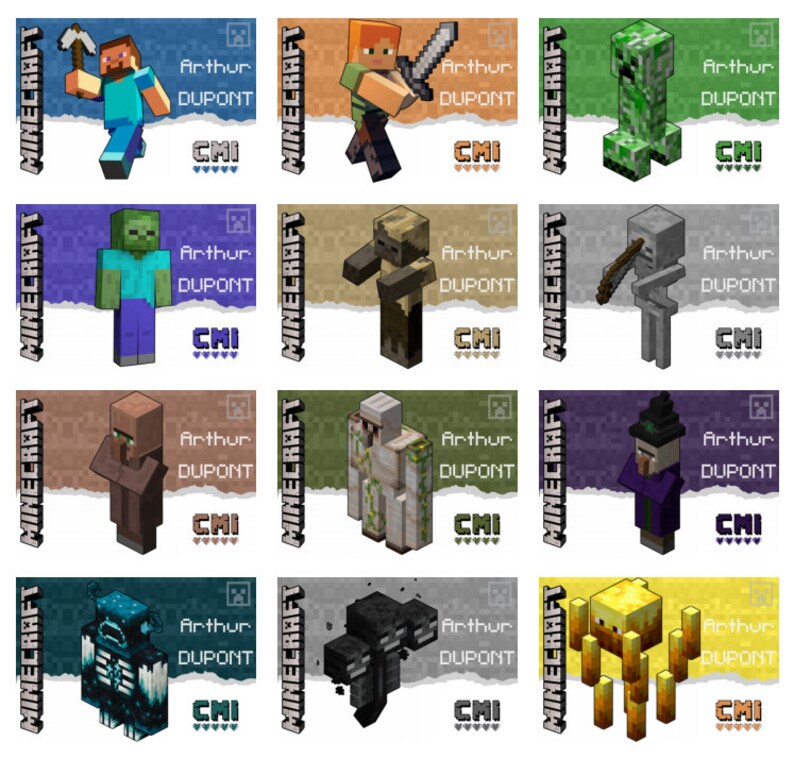 Minecraft School Labels, Back to School, Custom Stickers, Name Labels ...