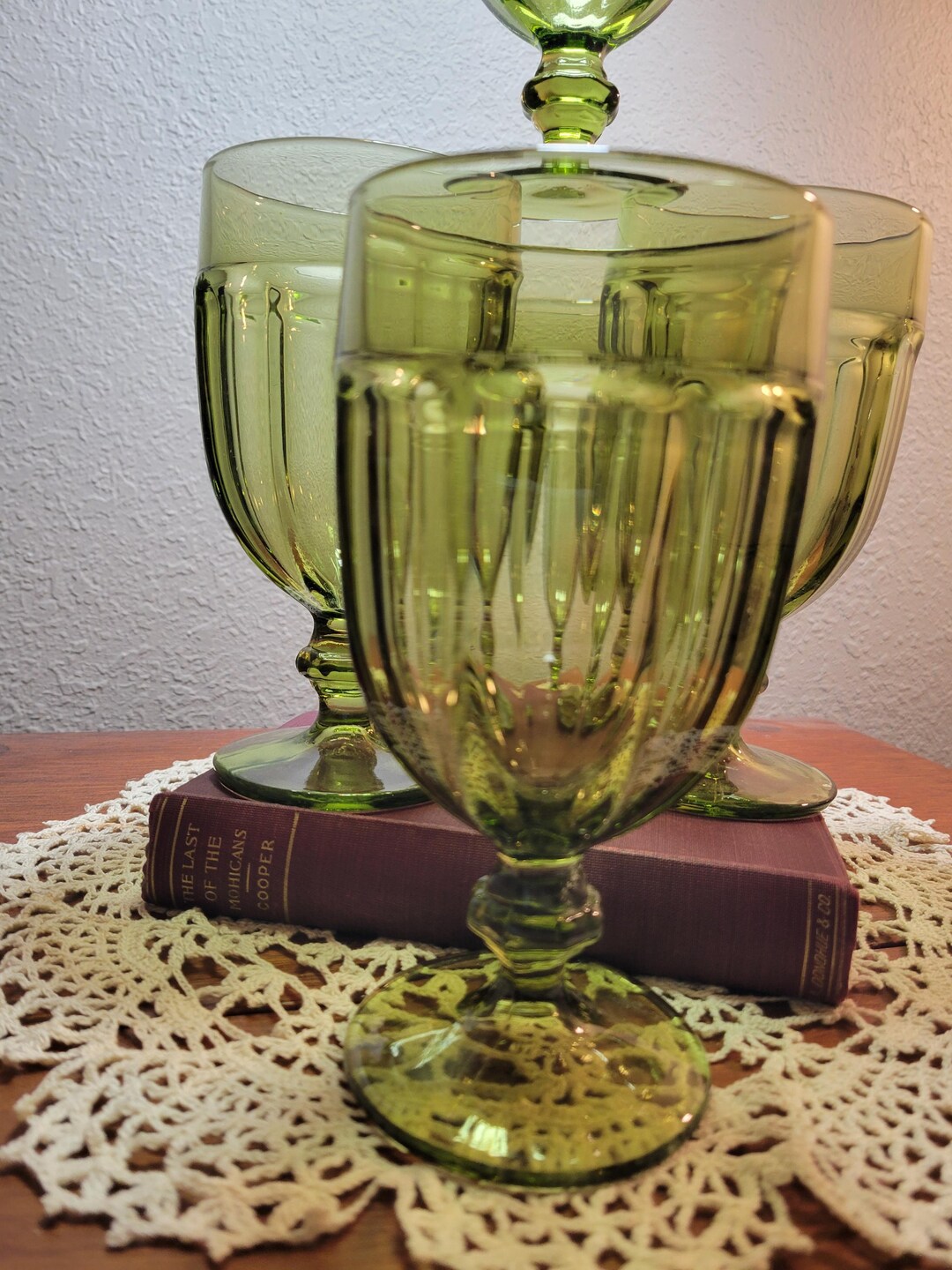 Olive Green Duratuff Stemware/green Pressed Glass Stemware/gibraltar ...