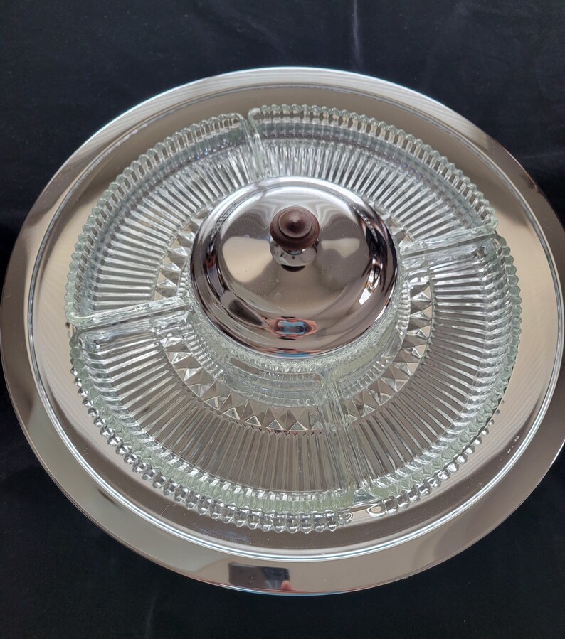 Kromex Lazy Susan Relish Tray Serving Set/circa 1960/chrome & Glass ...