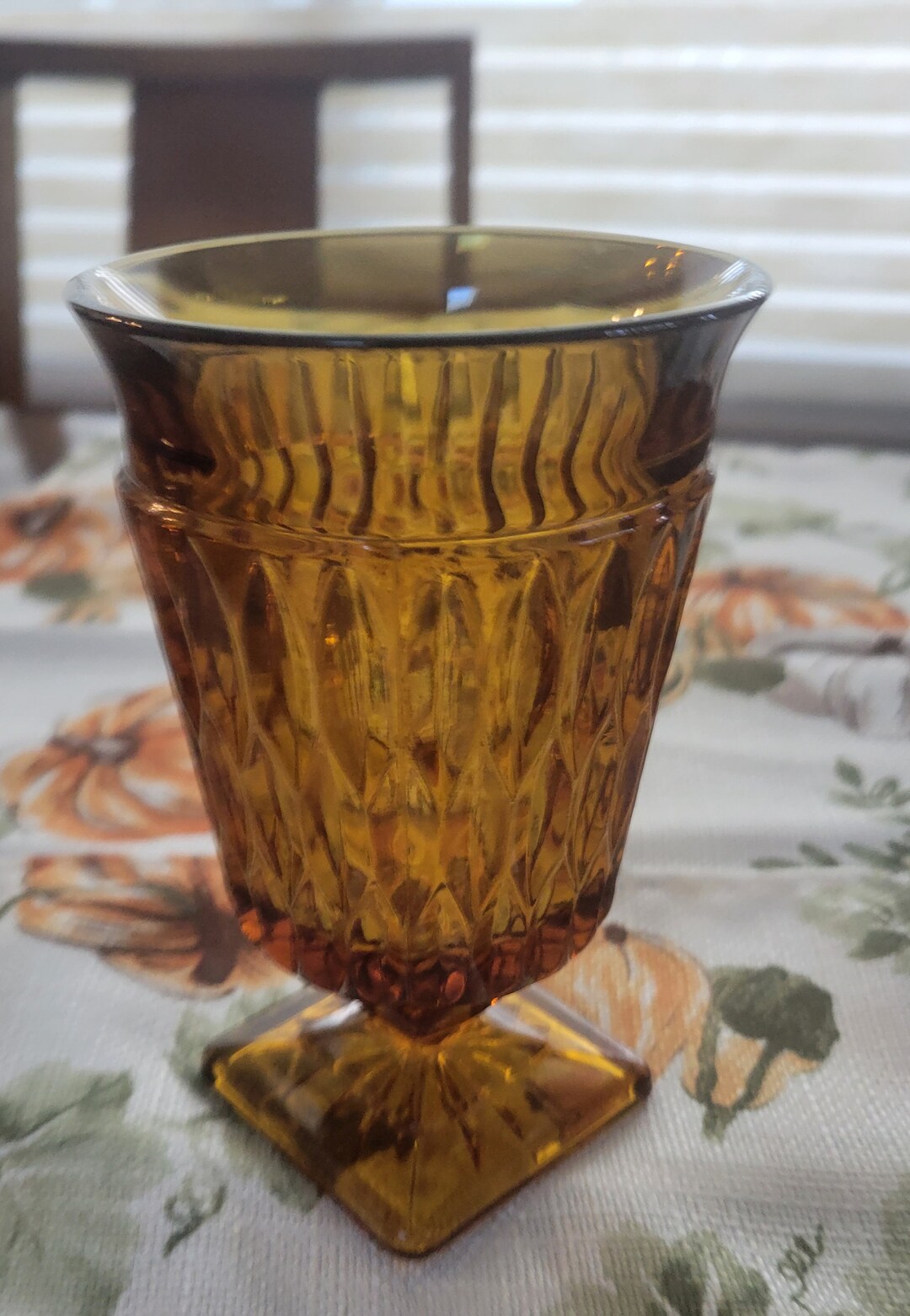 Indiana Glass Amber Glass/goblet Diamond Cut Pattern - Etsy