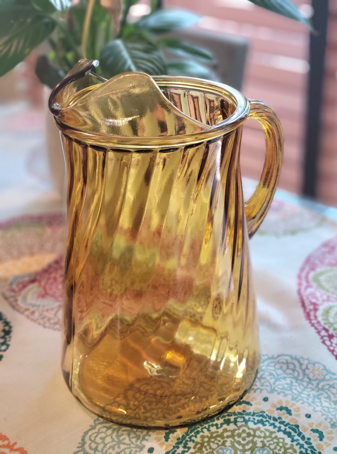 Liberty Glass Amber Gold Swirl Pitcher With Ice Lip - Etsy