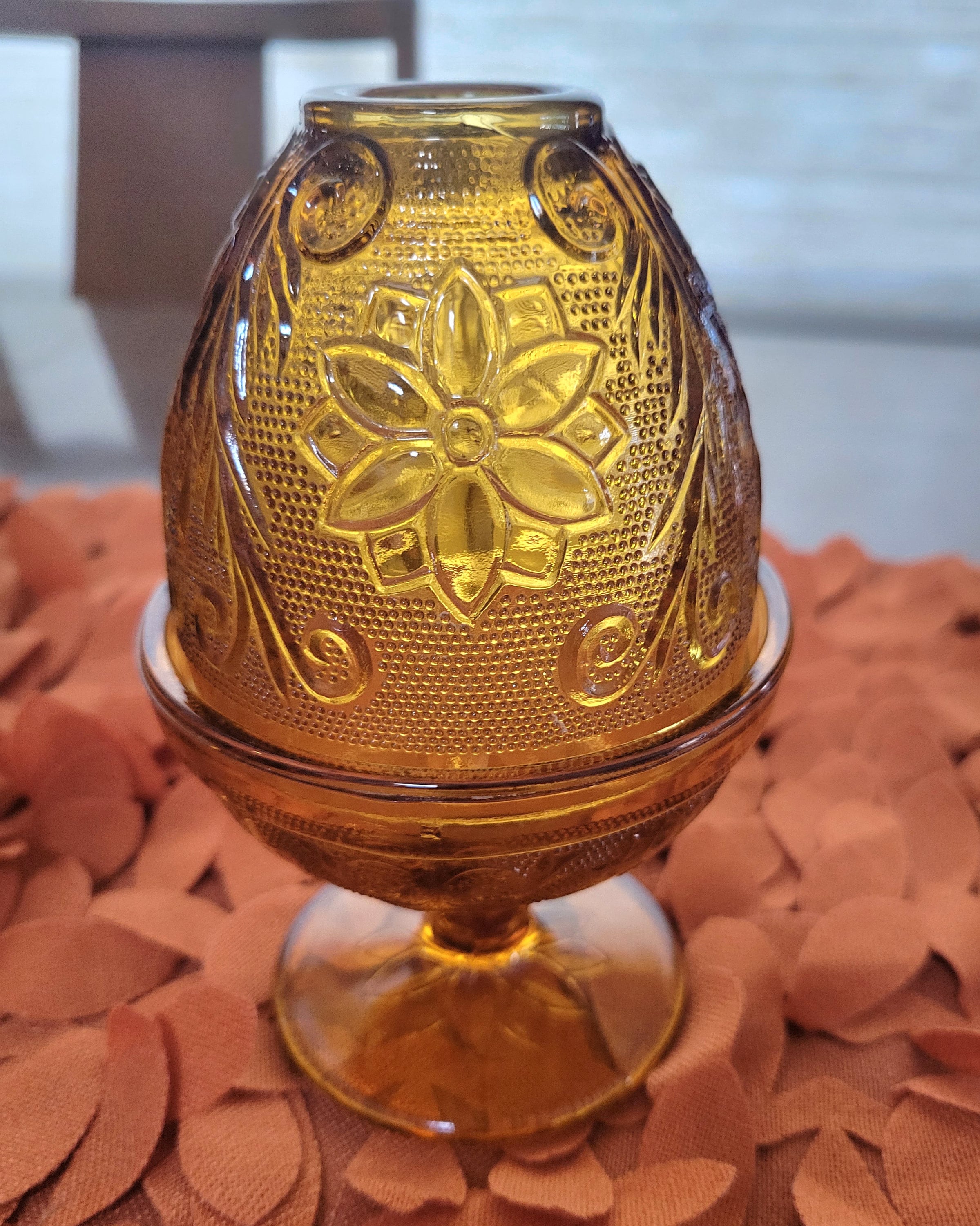 Indiana Glass Tiara Sandwich Pattern Fairy Lamp in Amber Color - Etsy