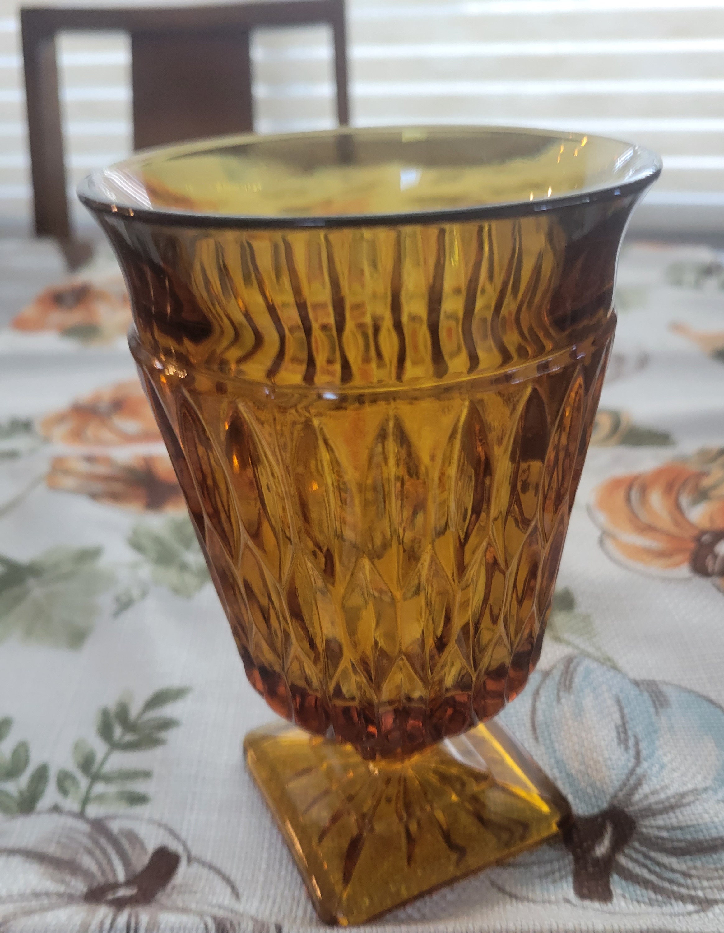 Indiana Glass Amber Glass/goblet Diamond Cut Pattern - Etsy