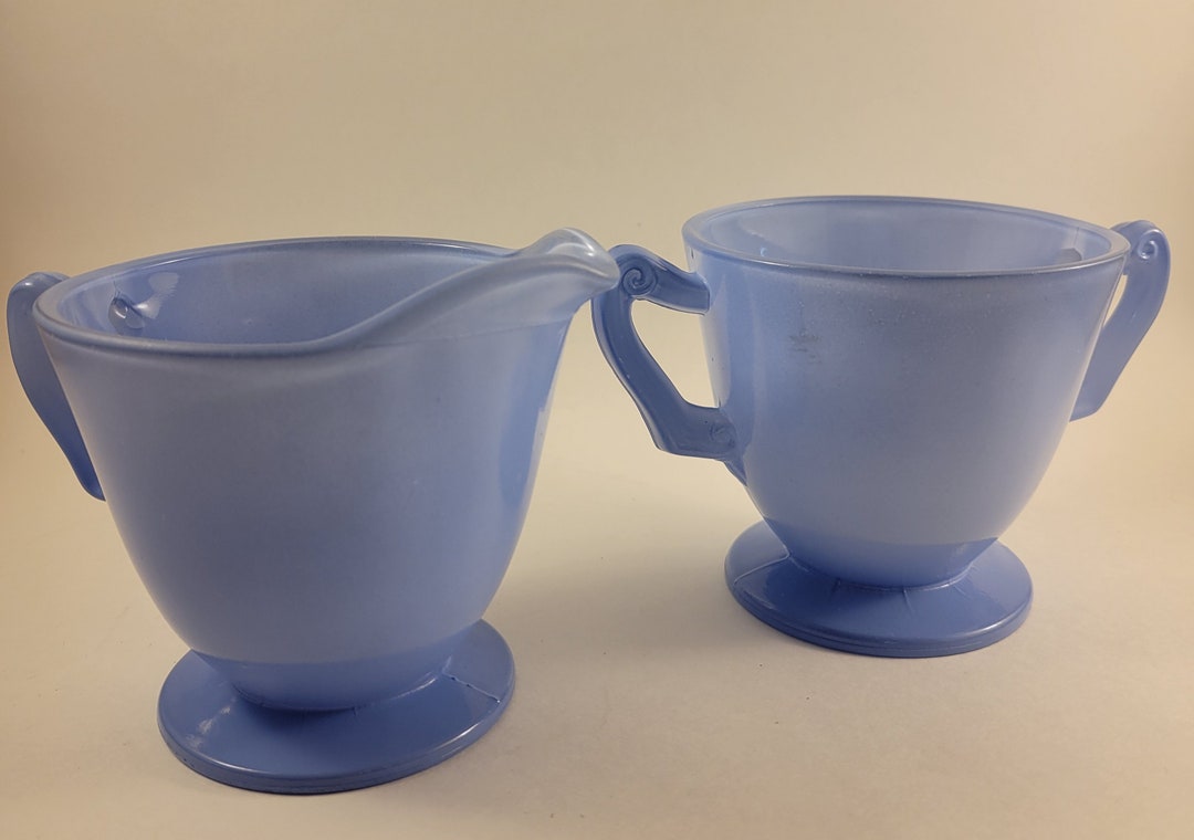 Anchor Hocking Glass/rainbow Blue Creamer and Open Sugar Bowl - Etsy