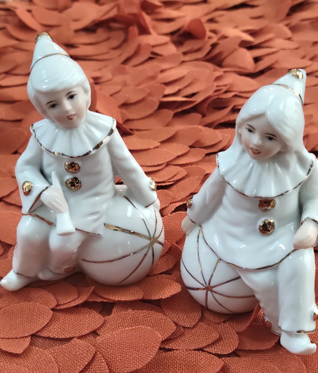 Porcelain Pierrot Clown Figurines Boy & Girl - Etsy