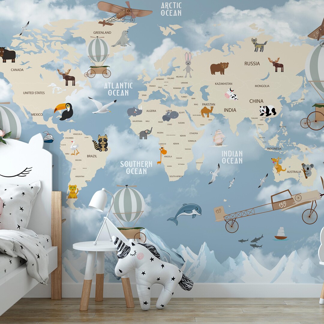 Custom-sized Peel and Stick Wall Mural World Map - Easy to Apply ...