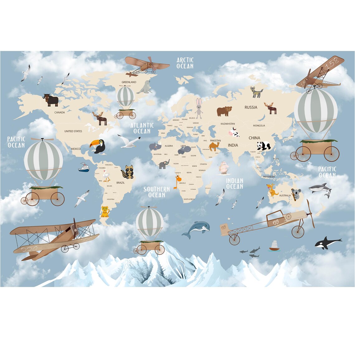 Custom-sized Peel and Stick Wall Mural World Map - Easy to Apply ...