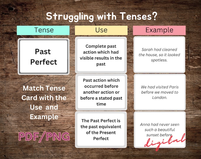 English Tenses - Matching Cards to Practice the Use of Tenses in ...