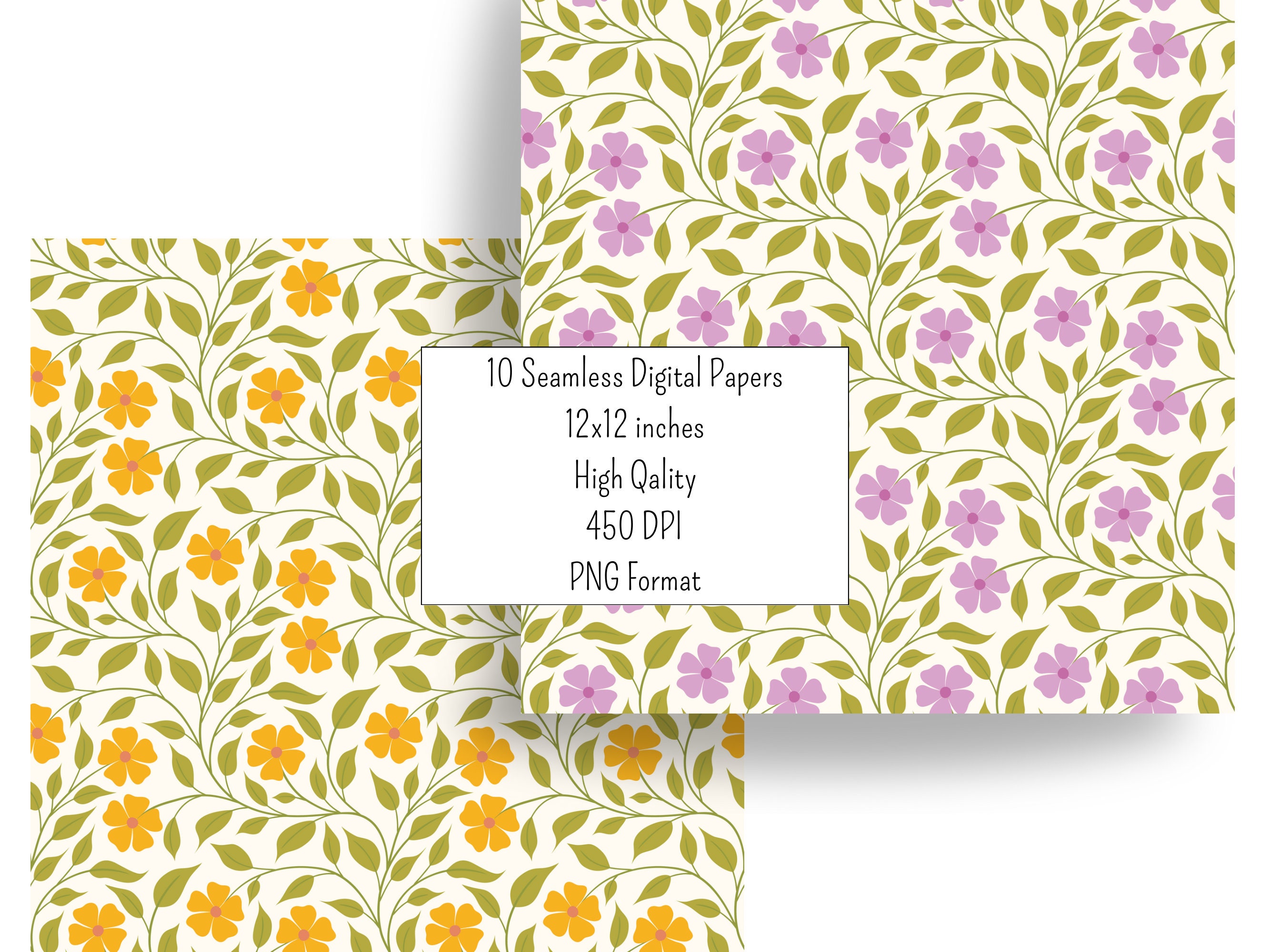 10 Seamless Digital Papers, Floral Pattern, Commercial Use, Spring ...