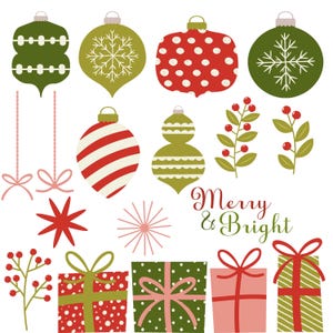 Merry and Bright Clipart Set- Christmas Clip Art PNG, Digital Stickers ...