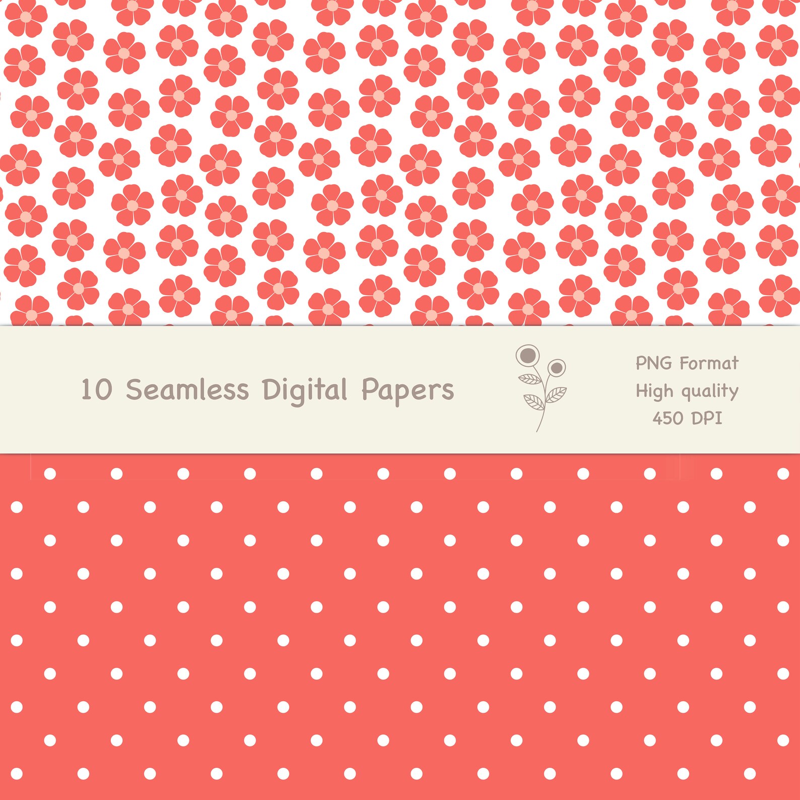 10 Seamless Digital Papers, Floral Pattern, Commercial Use, Spring ...