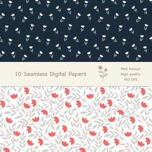 10 Seamless Digital Papers, Floral Pattern, Commercial Use, Spring ...