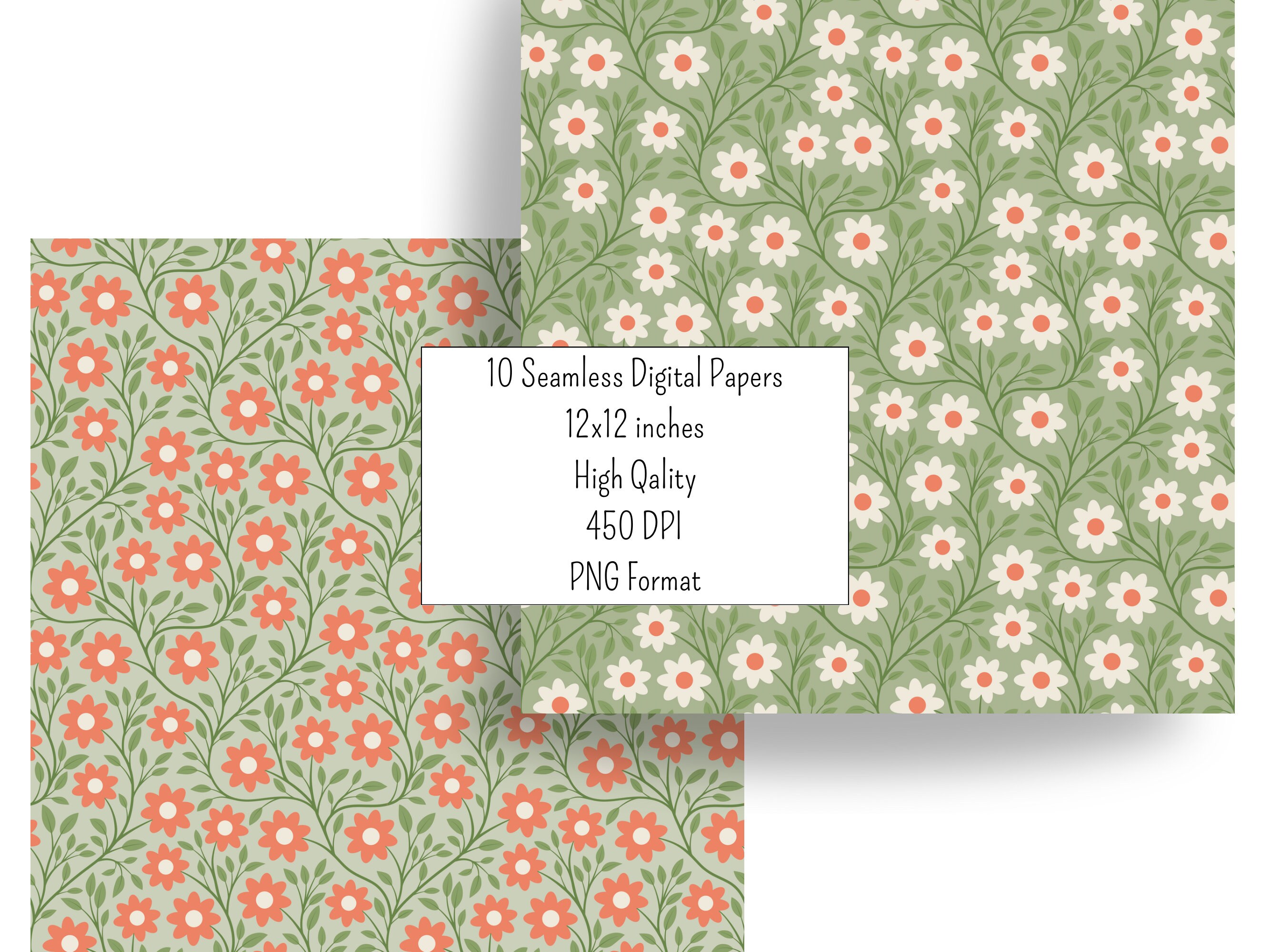10 Seamless Digital Papers, Floral Pattern, Commercial Use, Spring ...