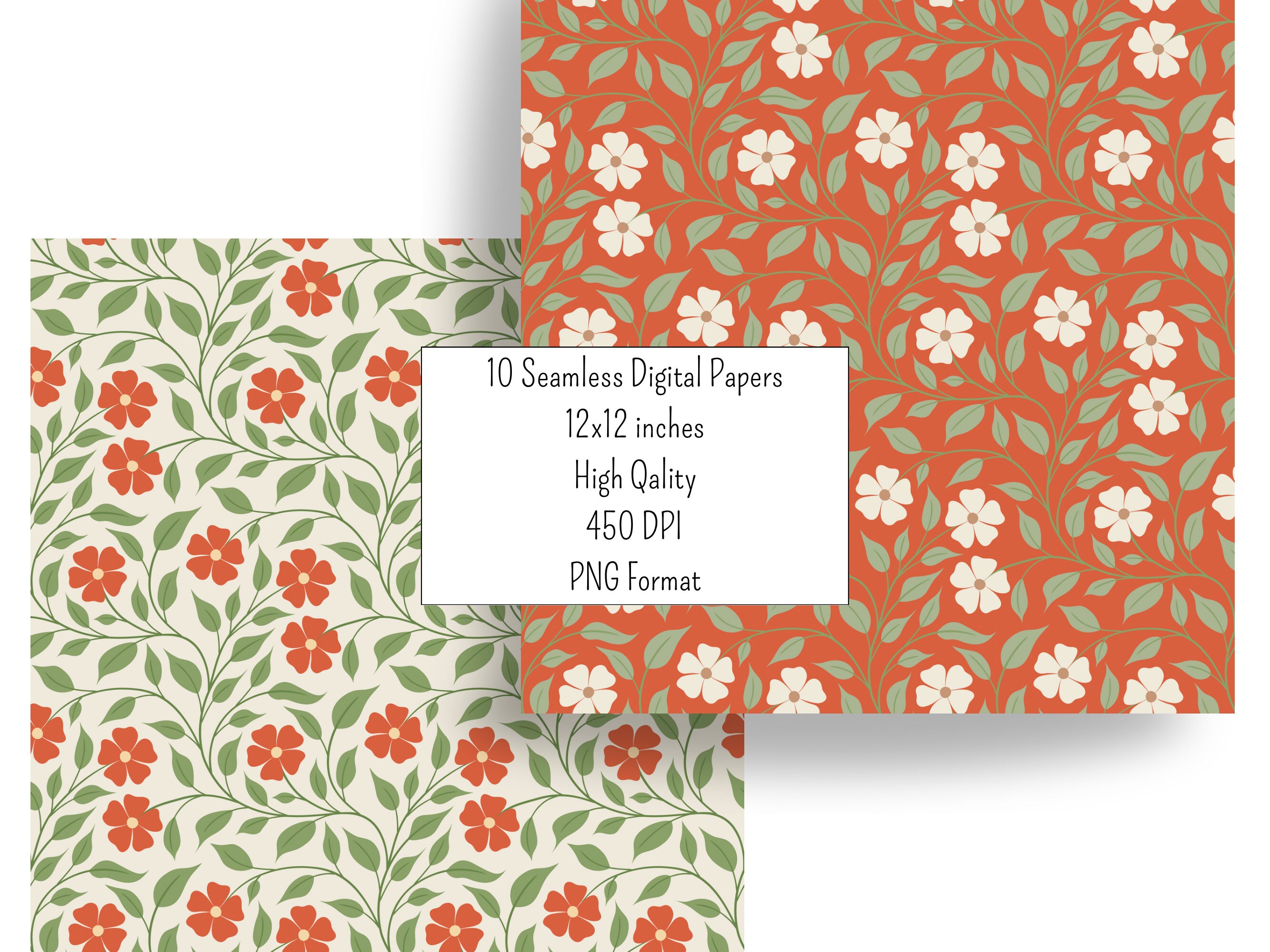 10 Seamless Digital Papers, Floral Pattern, Commercial Use, Spring ...
