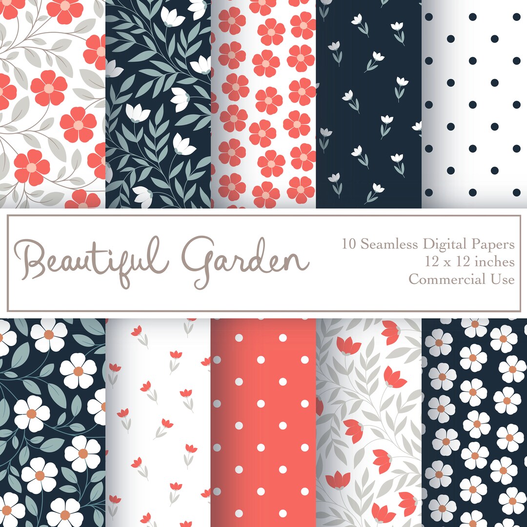10 Seamless Digital Papers, Floral Pattern, Commercial Use, Spring ...