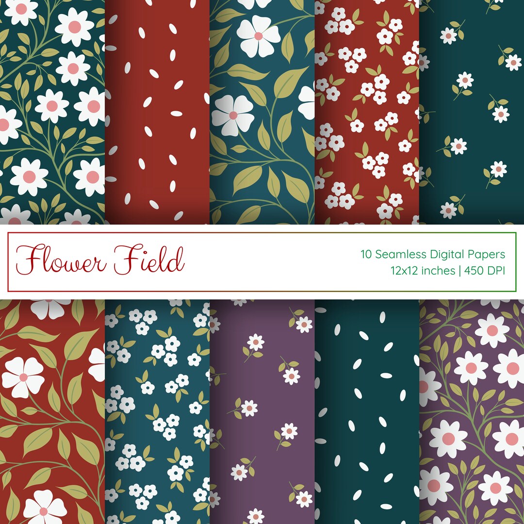 10 Seamless Digital Papers, Floral Pattern, Commercial Use, Spring ...