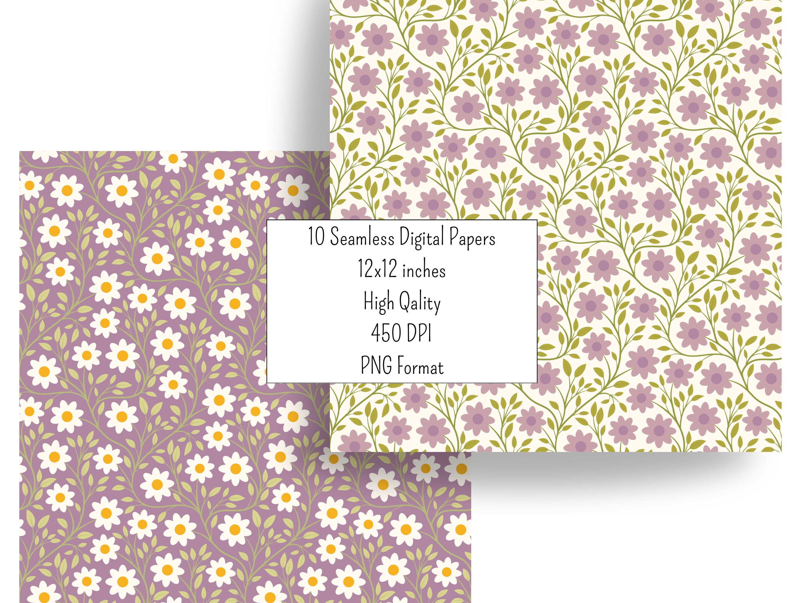 10 Seamless Digital Papers, Floral Pattern, Commercial Use, Spring ...