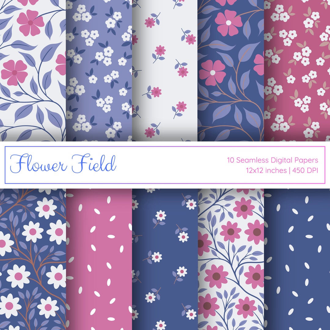 10 Seamless Digital Papers, Floral Pattern, Commercial Use, Spring ...