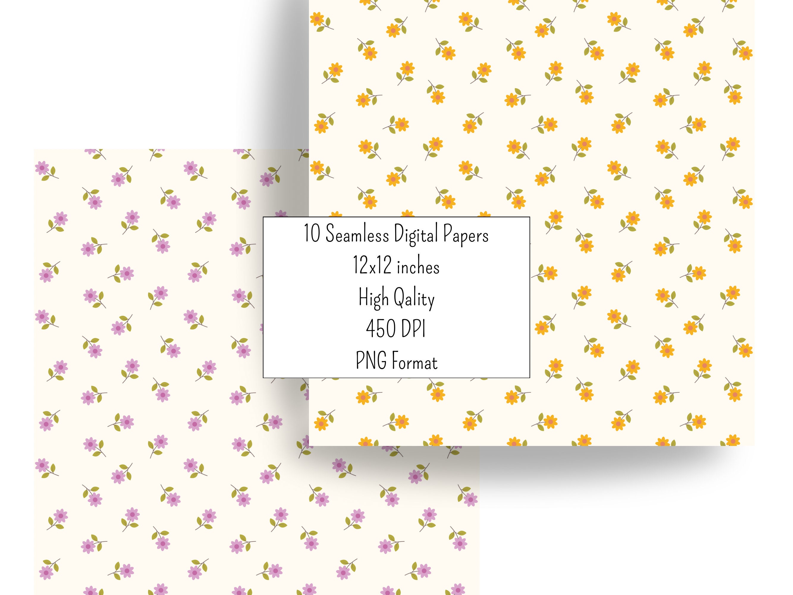 10 Seamless Digital Papers, Floral Pattern, Commercial Use, Spring ...