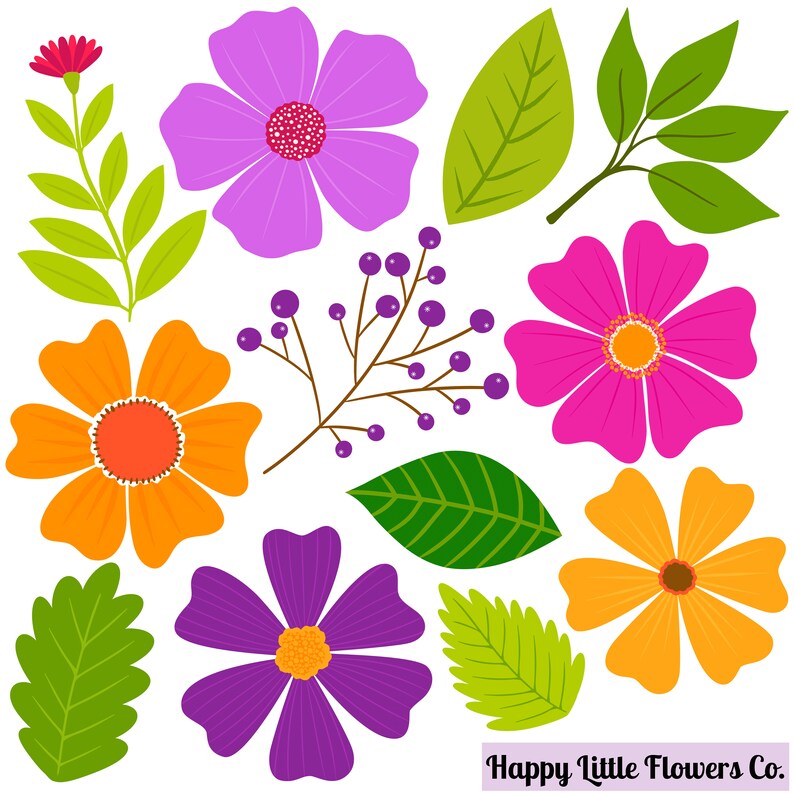 Flower Clipart Colorful Garden, Floral Clip Art PNG, Digital Stickers ...