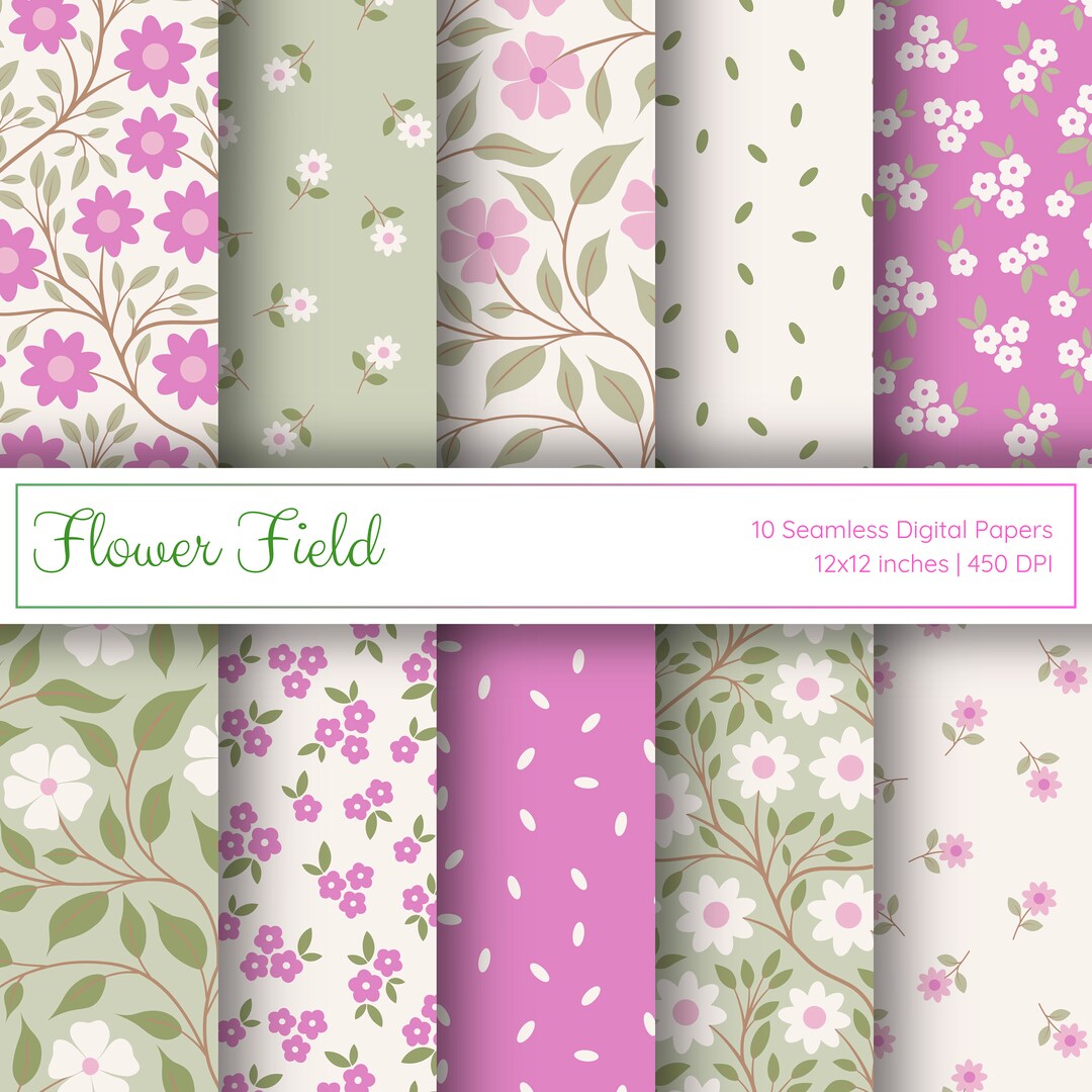 10 Seamless Digital Papers, Floral Pattern, Commercial Use, Spring ...