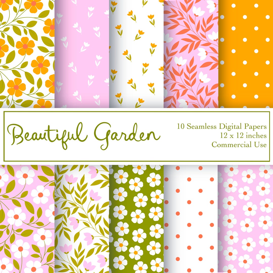 10 Seamless Digital Papers, Floral Pattern, Commercial Use, Spring ...