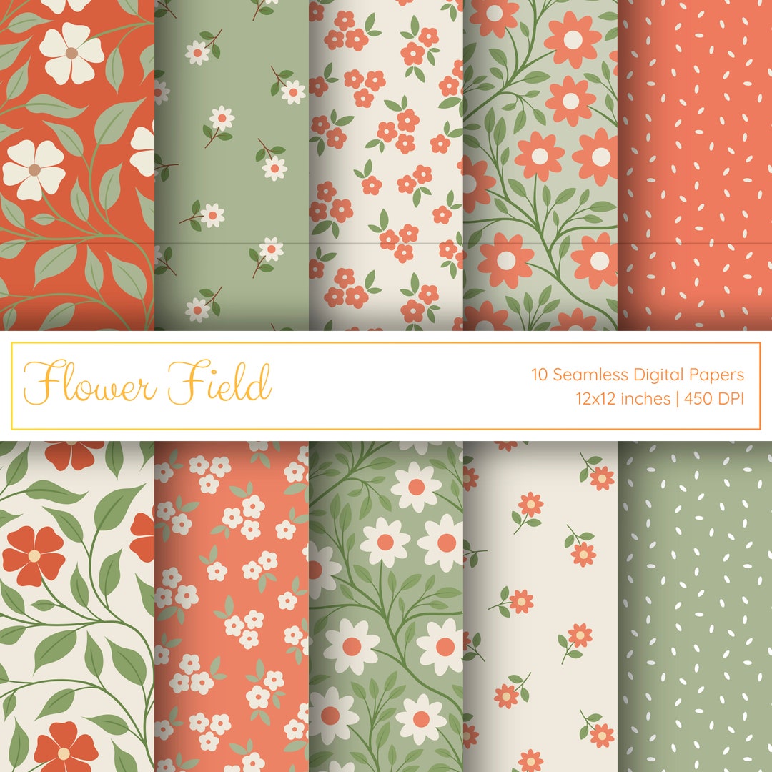 10 Seamless Digital Papers, Floral Pattern, Commercial Use, Spring ...