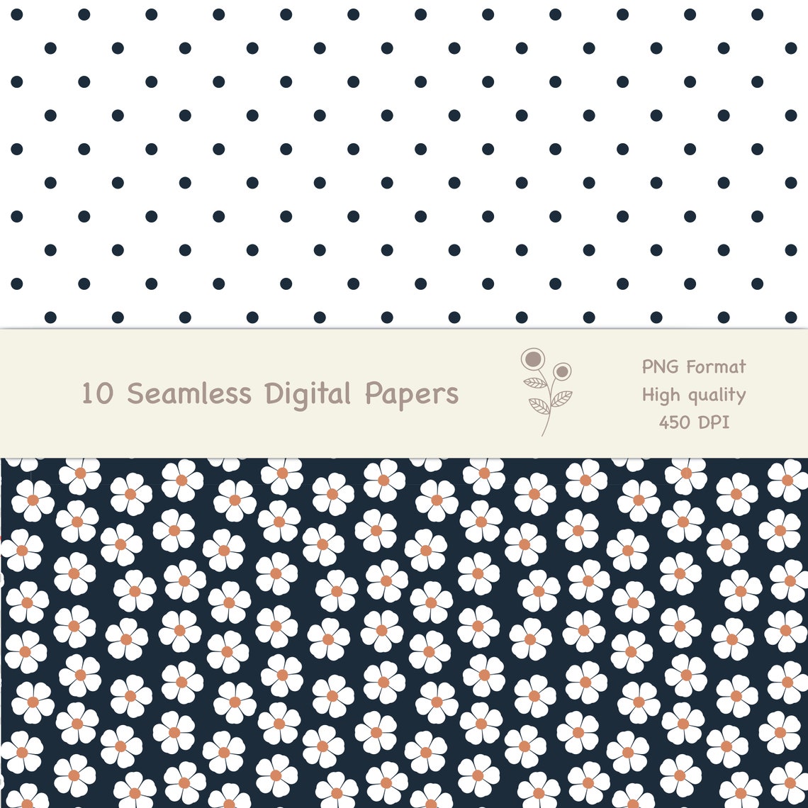 10 Seamless Digital Papers, Floral Pattern, Commercial Use, Spring ...