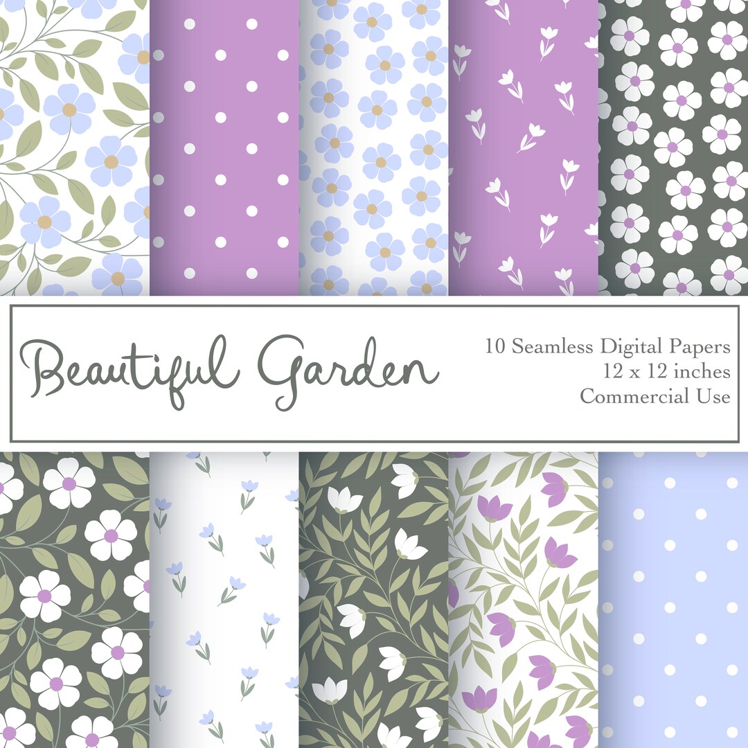 10 Seamless Digital Papers, Floral Pattern, Commercial Use, Spring ...