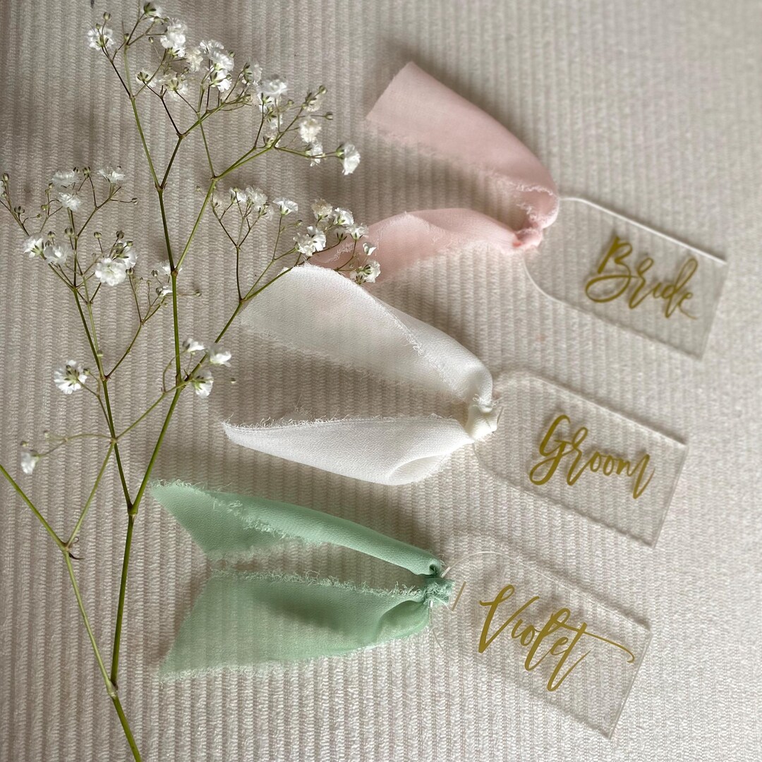 Acrylic Name Cards With Chiffon Ribbon - Etsy