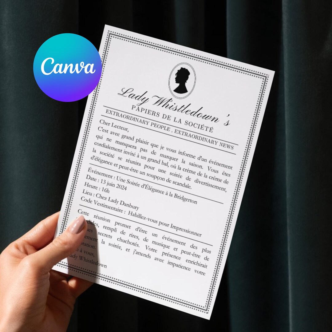 Invitation Thème Bridgerton | Personnalisable | Modifiable | Lady ...