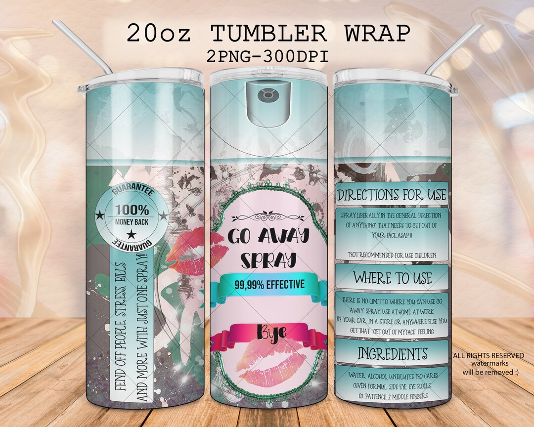 20 Oz Go Away Spray Skinny Tumbler Wrap, Cute Pastel Spray Bottle, Be ...