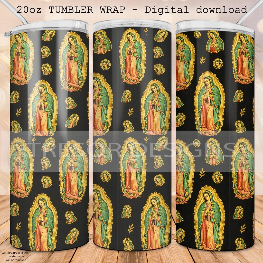 Our Lady of Guadalupe Religious Icons Pattern on Black Background ...
