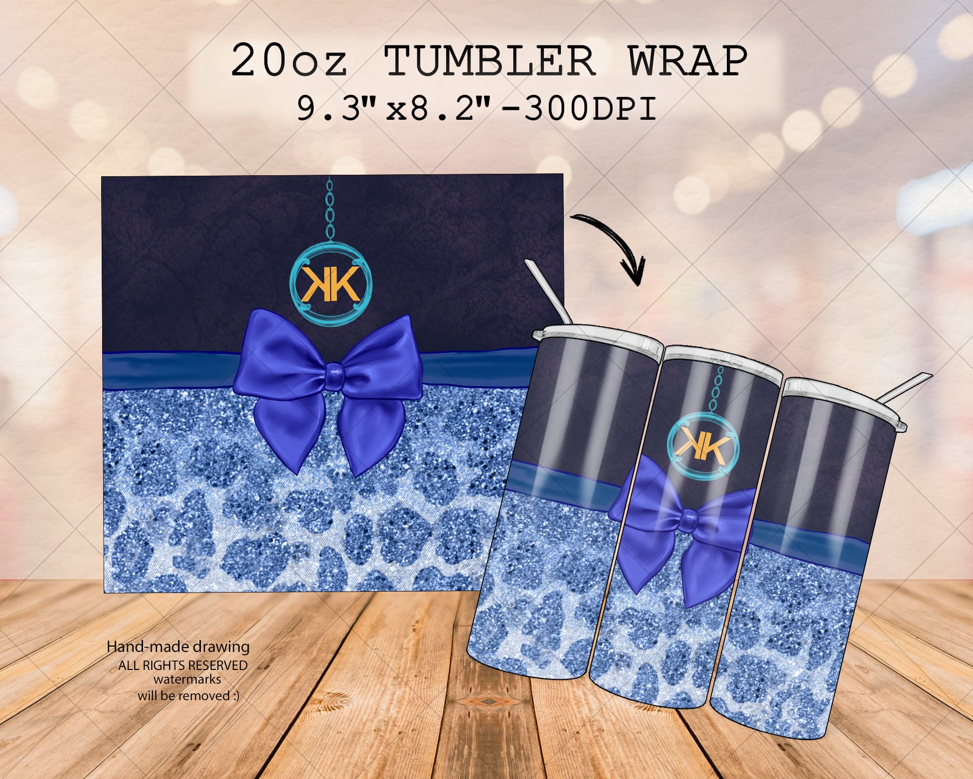 Blue Glitter Design Tumbler Wrap Blue Design Sublimation - Etsy