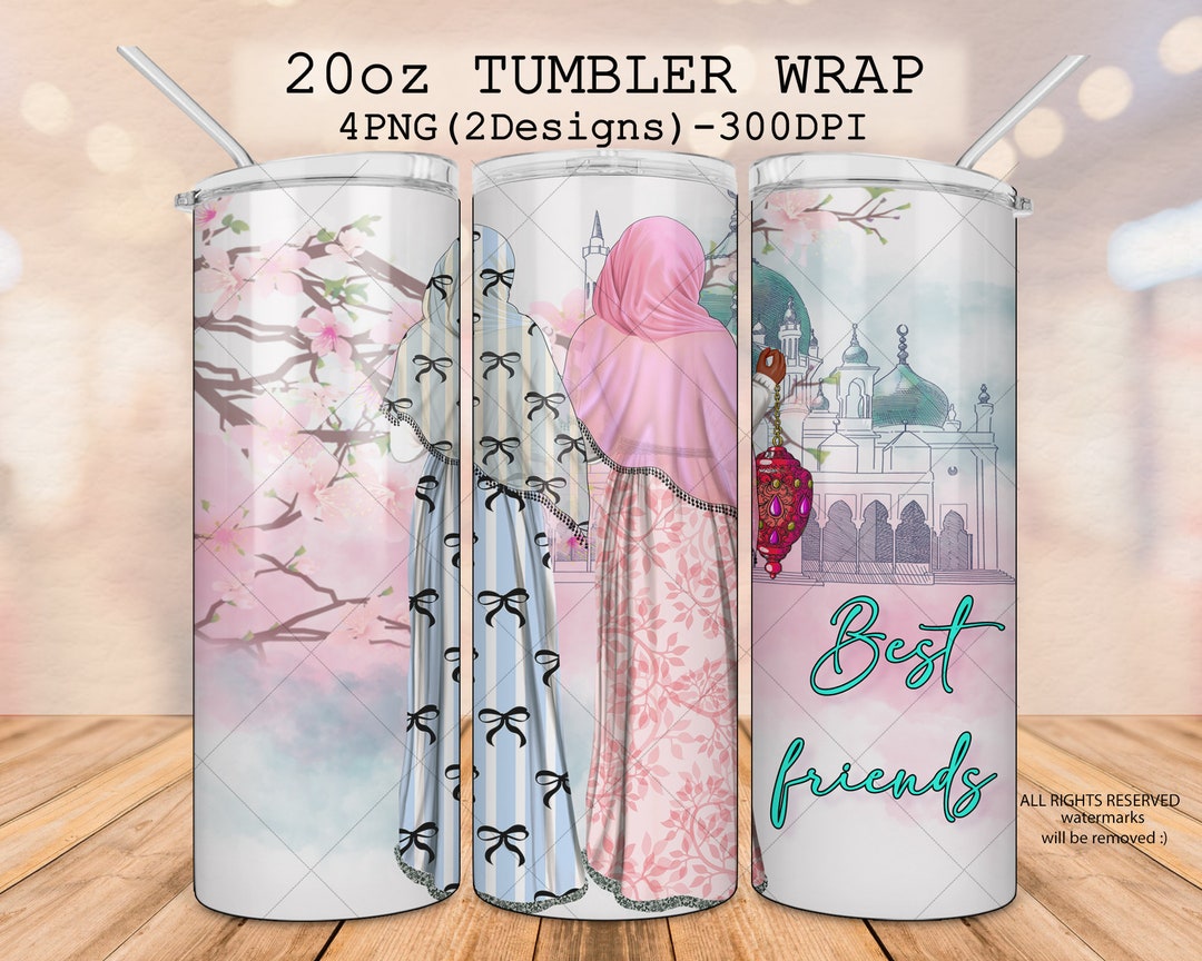 20 Oz Muslim Woman Skinny Tumbler, Muslim Besties Tumbler Wrap ...