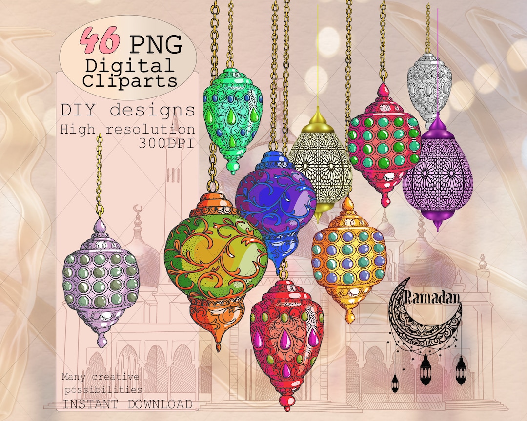 Ramadan Light Lanterns Clipart, Lanterns Stickers, Ramadan Illustration ...