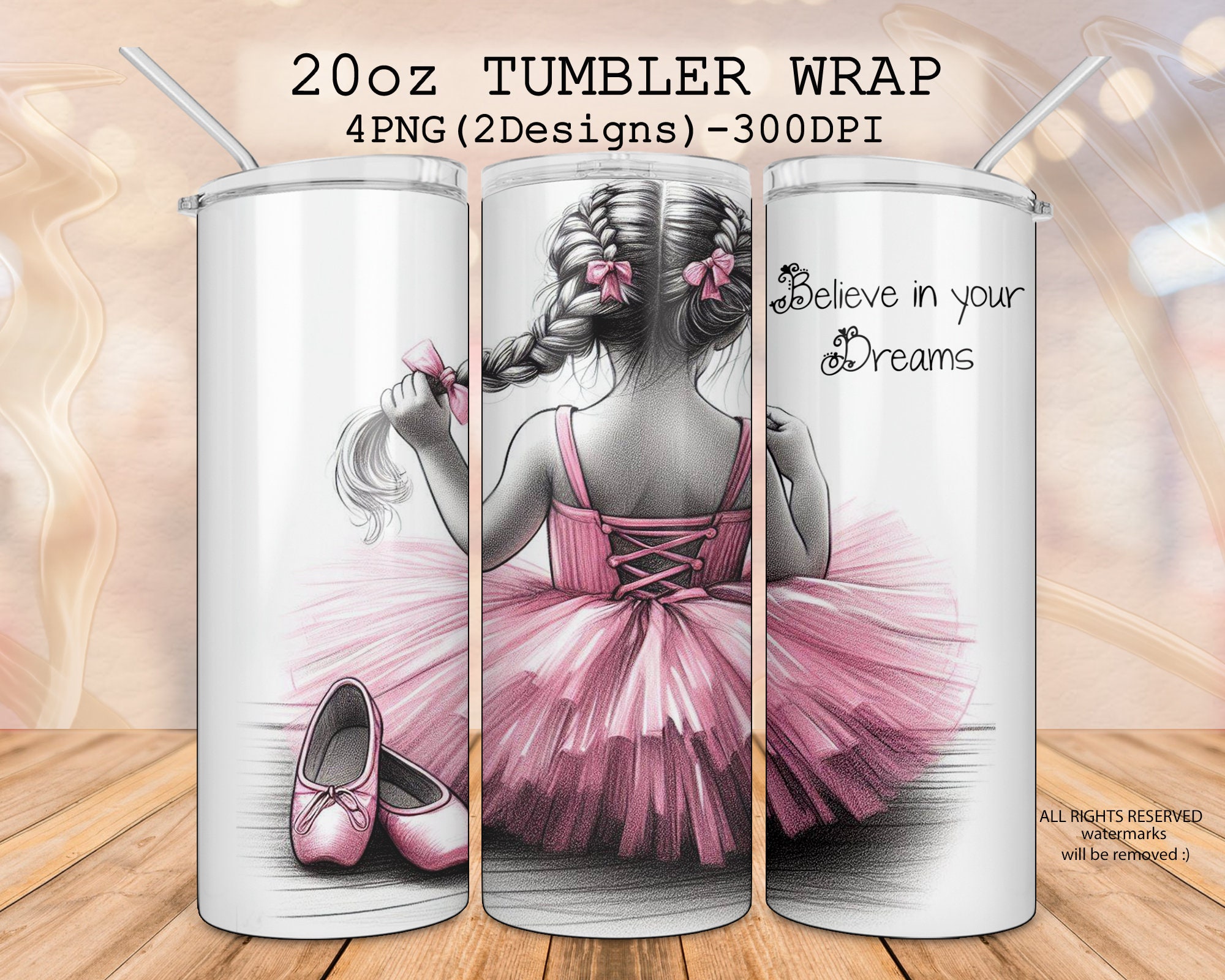 Digital Ballet 20oz Tumbler, Little Ballet Dancer Seated From Behind in ...