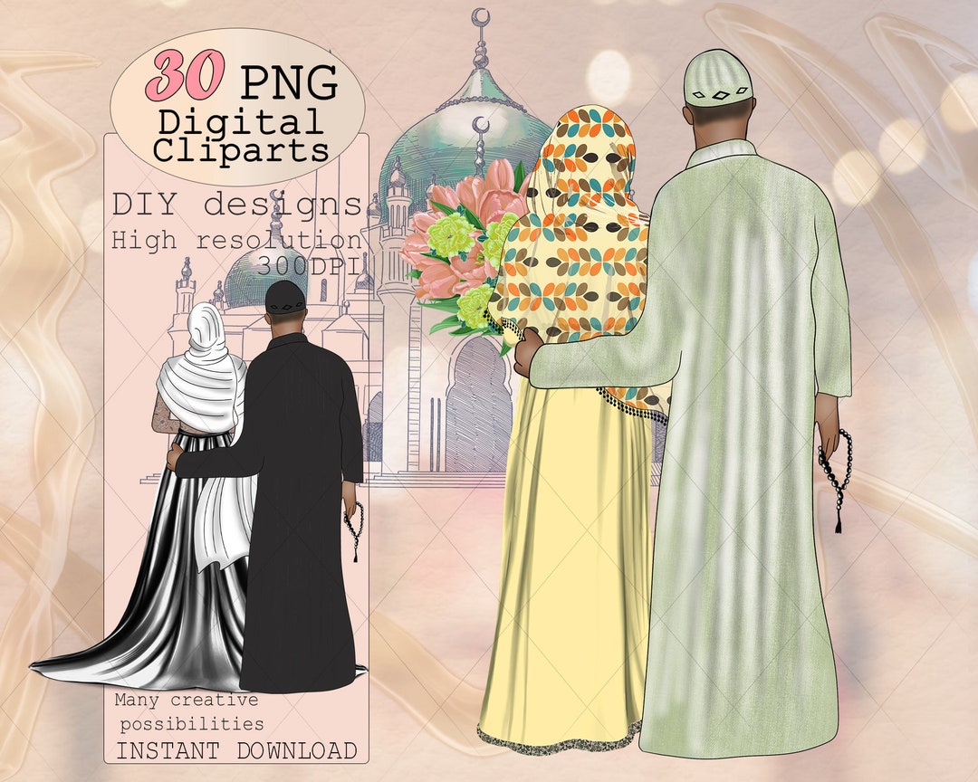 Muslim Men in Thawb Clipart, Long Islamic Gown Muslim Man Clipart ...