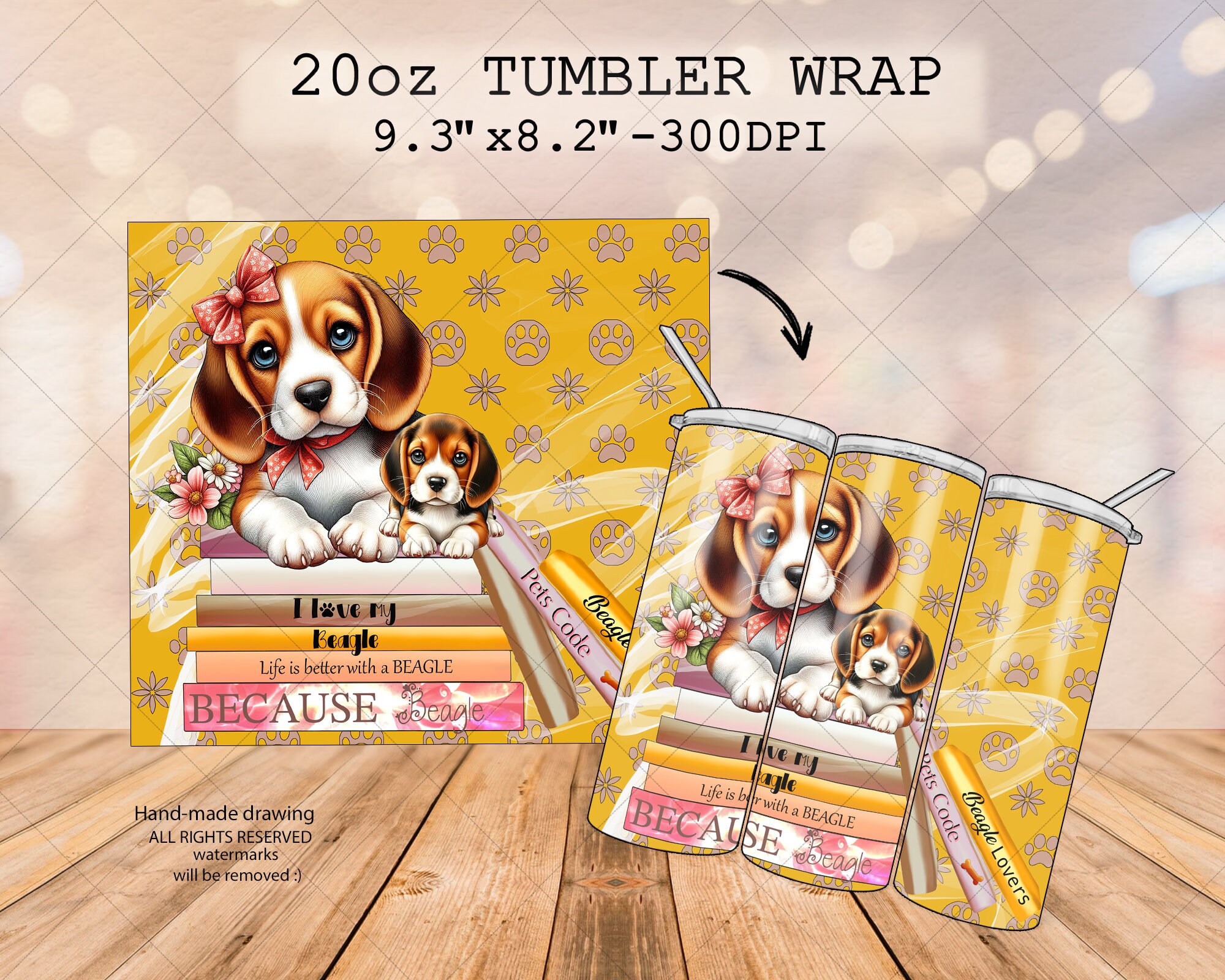 20 Oz Beagle Tumbler Wrap, Digital Beagle Design, Beagle Lovers, Beagle ...