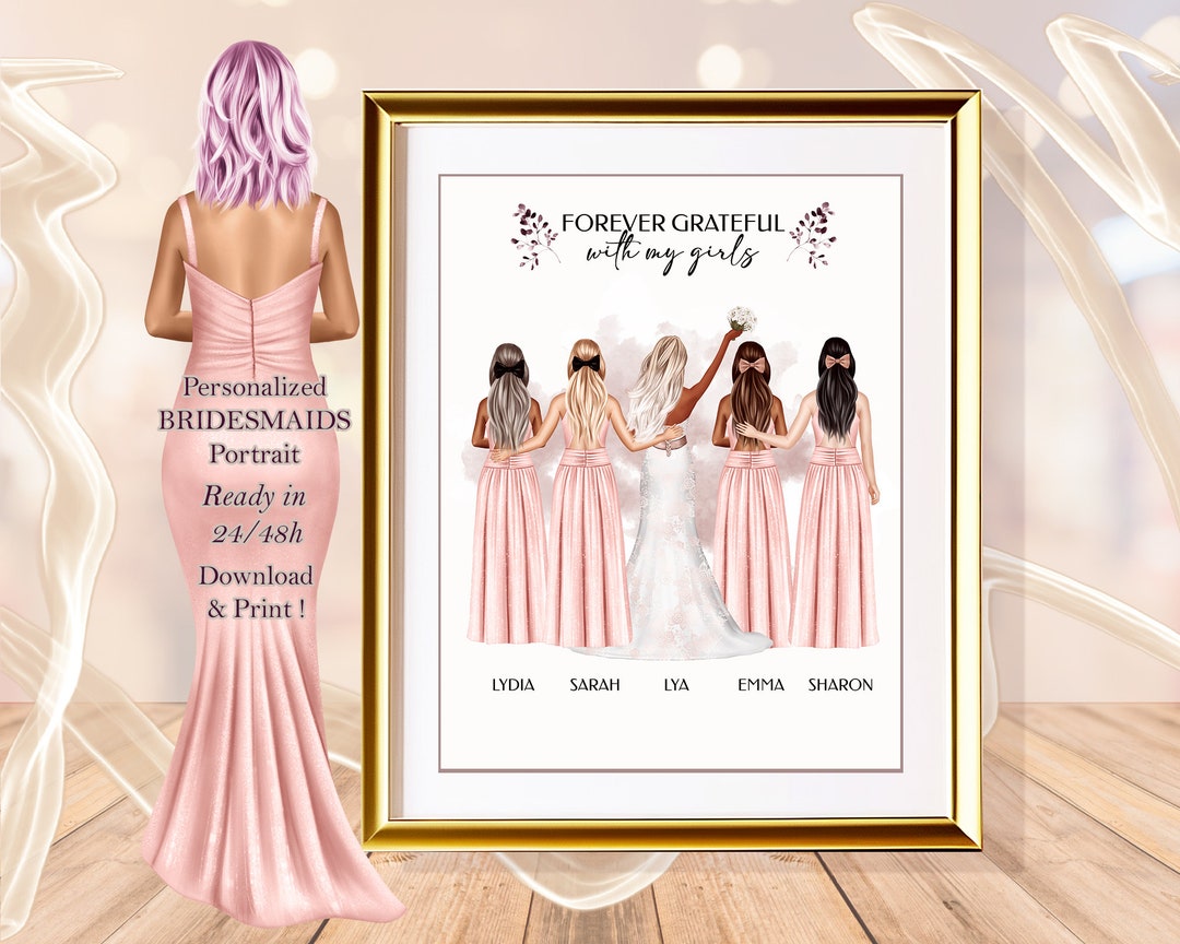 Printable the Bride and Her 4 Bridesmaids Portrait, Wedding Feast ...