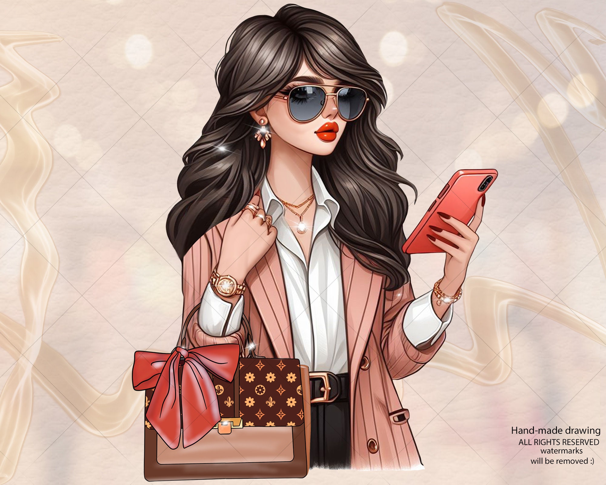 Fashion Girl Clipart Digital Illustration | Elegant Woman PNG With Bag ...