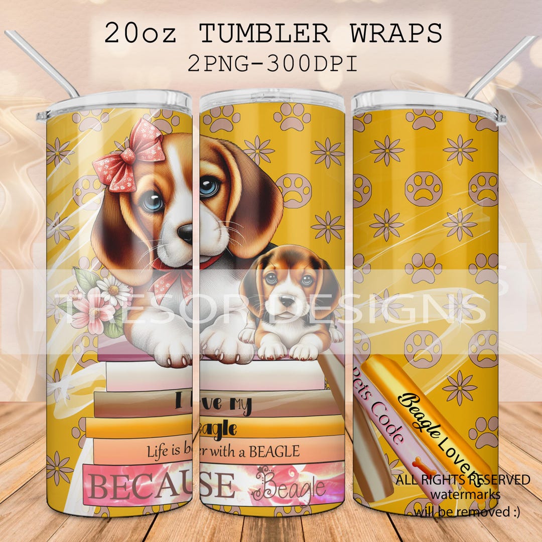 Beagle Dog Tumbler Wrap, Beagle Animal Pets Wrap, Stack of Books With a ...