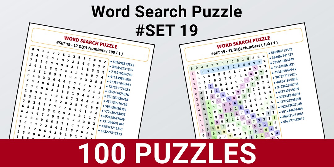 Number Search Puzzle 100 Printable Puzzle Pages for Kids and Adults ...