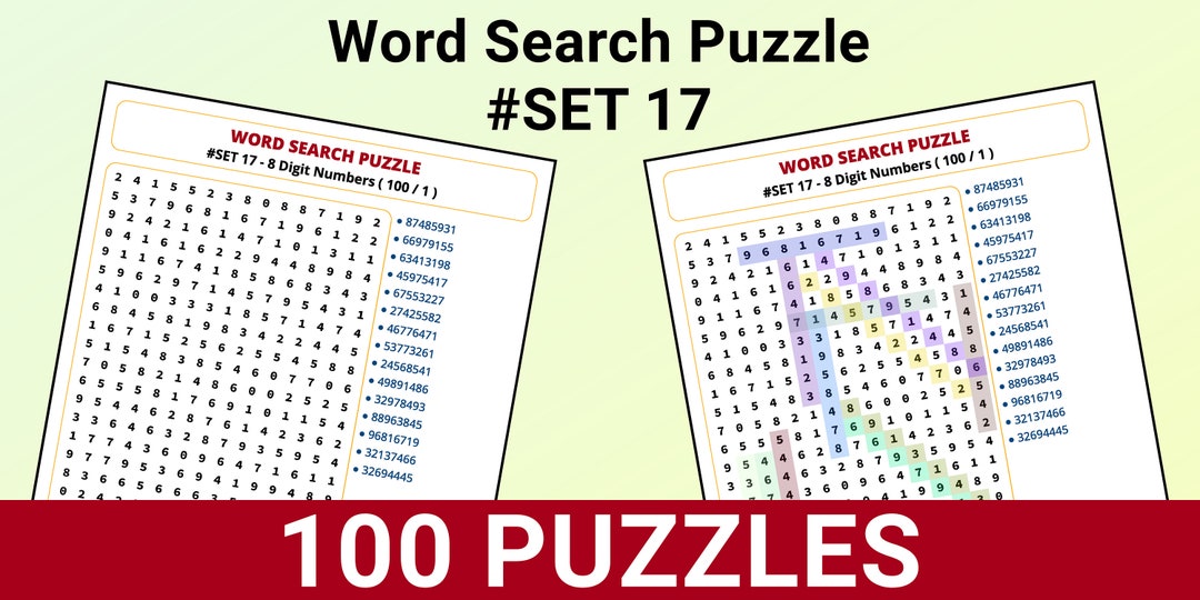 Number Search Puzzle 100 Printable Puzzle Pages for Kids and Adults ...
