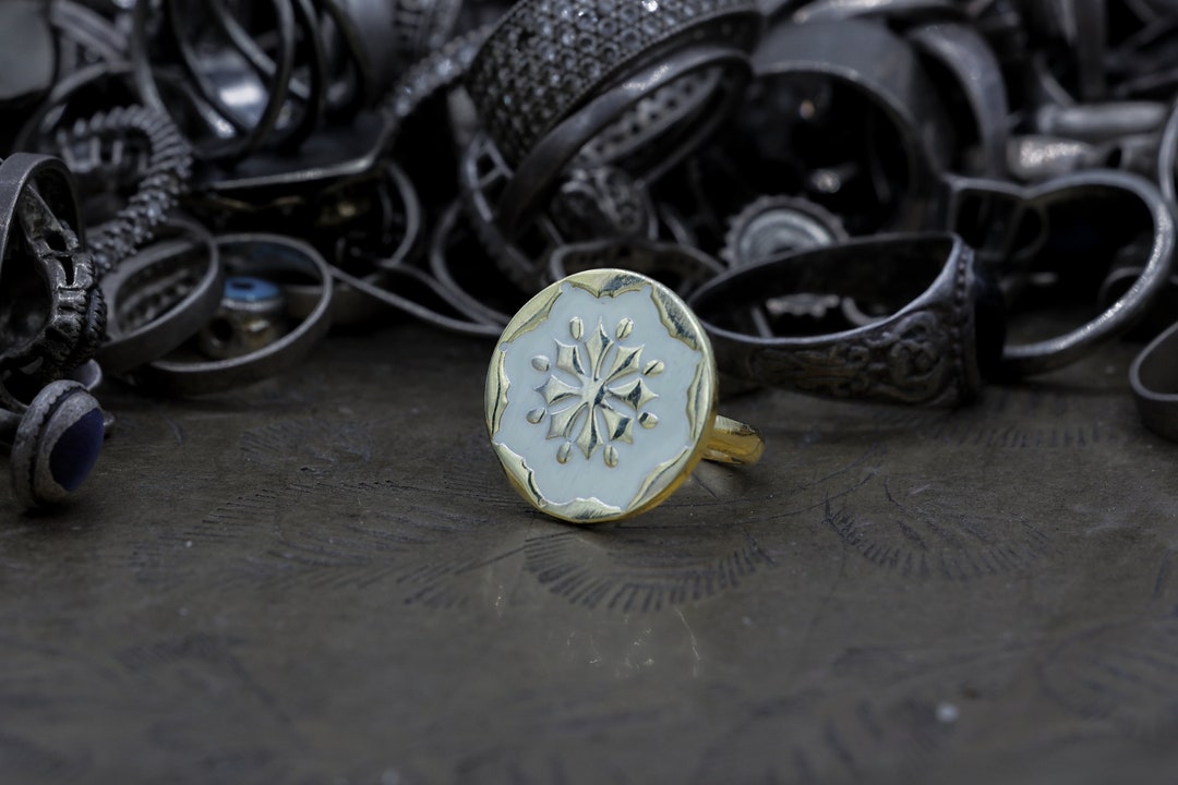 Handmade 925 Sterling Silver Ring Gold Plated Ottoman Rumi - Etsy