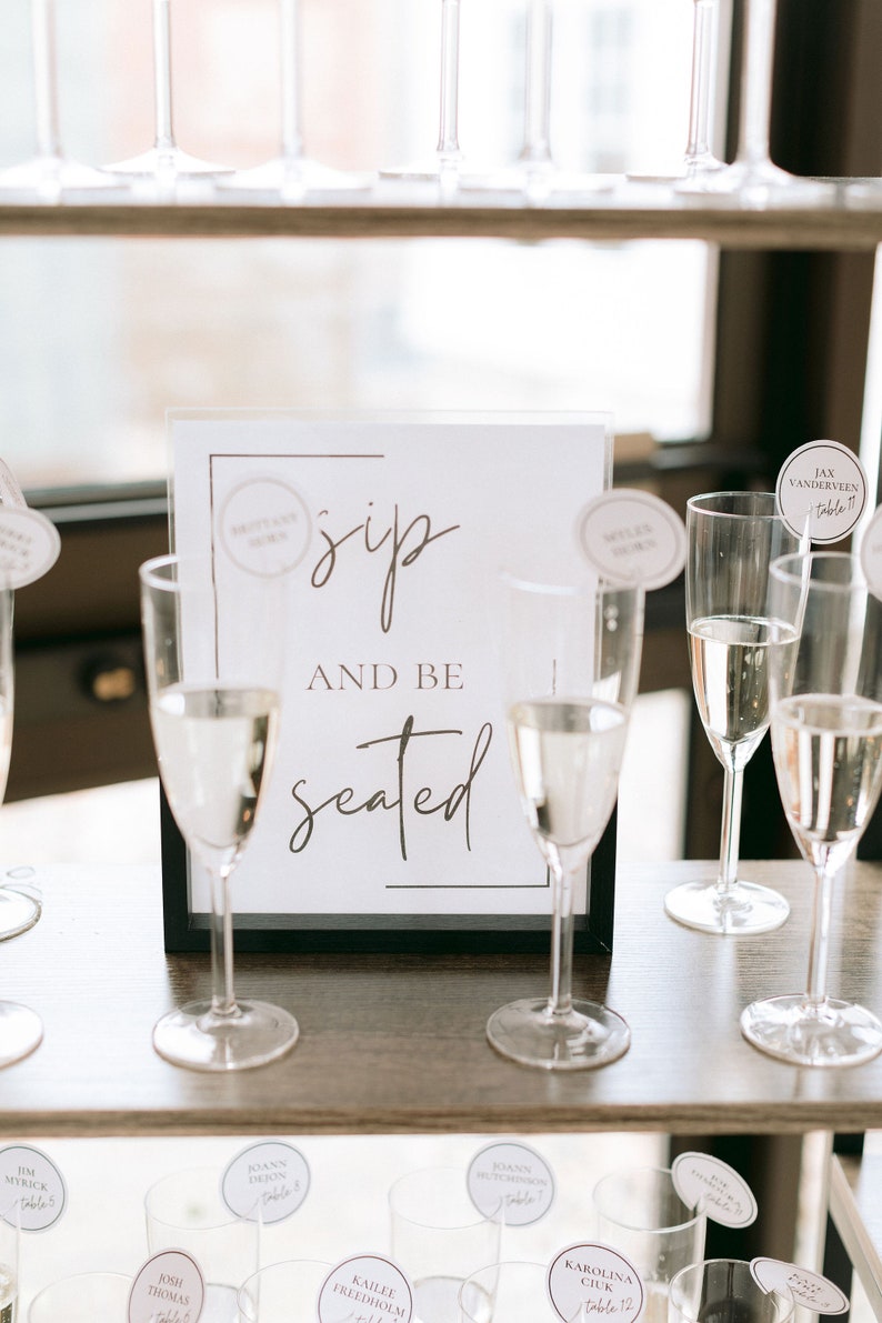 Sip and Be Seated Sign Template, Wedding Sign, Modern Simple Wedding ...