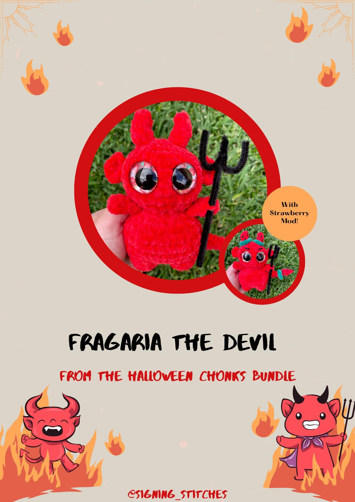 Crochet Pattern - Fragaria the Strawberry Devil - Etsy